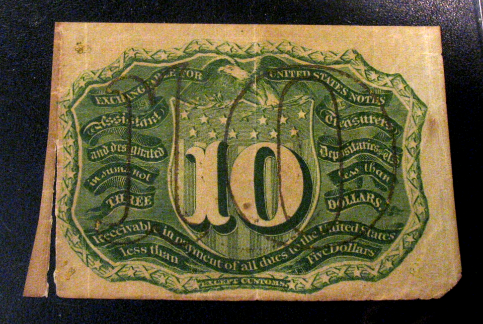 1863 2nd Issue Fractional Postage Currency 10 Cents Paper Ten Cent Note ...