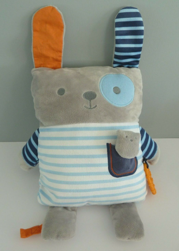 78. DOUDOU COUSSIN OBAIBI LAPIN GRIS BLEU RAYE BLANC POCHE OURS SOURIS - TTBE | eBay