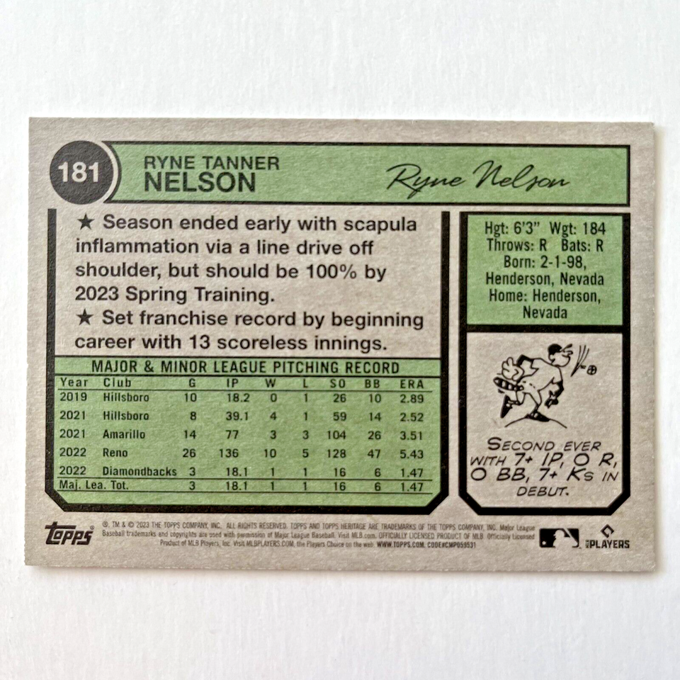2023 Topps Heritage #181 Ryne Nelson autographed signed baseball card ...