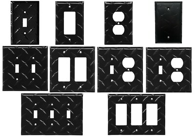 Diamond Plate BLACK Aluminum Wall Switch Plate Outlet Cover Toggle ...