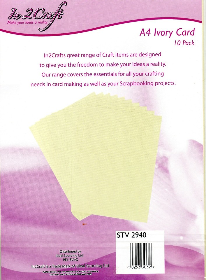 10 X A4 SHEETS of A4 IVORY CARD - BRAND NEW (Sealed) IN PACK - IN2CRAFT ...