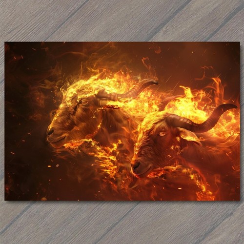 4x6" Goat from Hell Fire Evil Vampire Demon Devil Horn Animal Scary ...