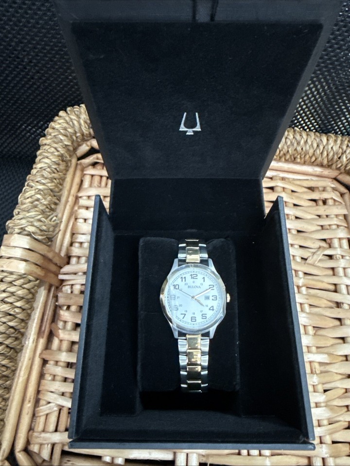 Bulova 98M128 Two Tone Silver Date Dial Women's Dress Watch 42429553903 ...