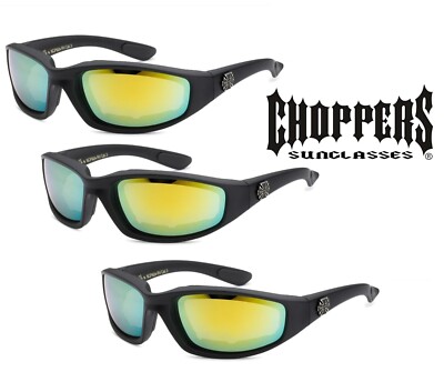 3 Pack Choppers Sunglasses Wind Resistant Padded Foam Biker Ride ...