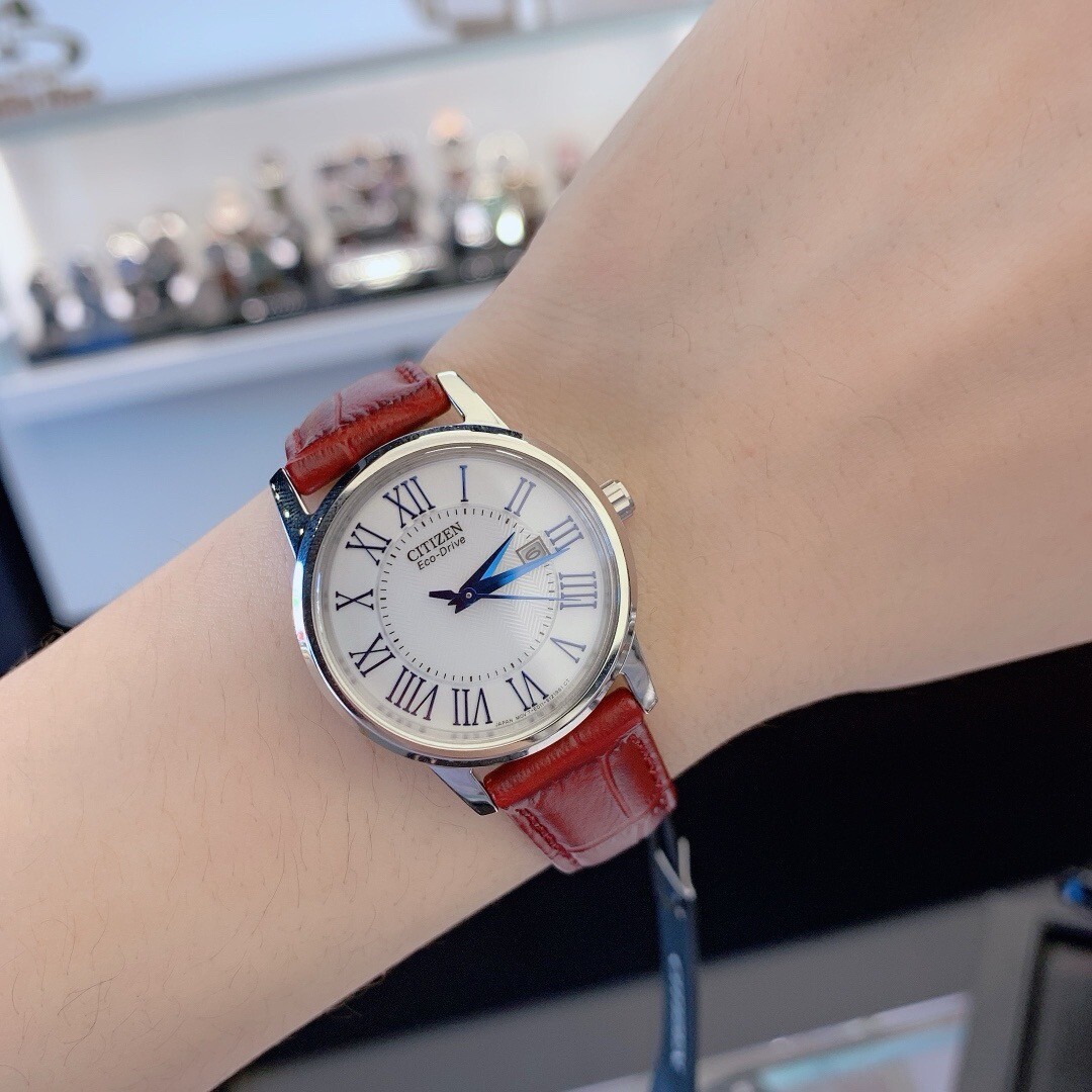 Citizens Women's Eco-Drive Watch Red Leather Strap - EW-1568-21A for ...