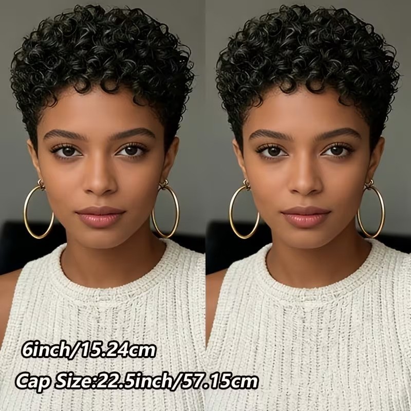 Short Curly Wig Black Synthetic Afro Tight Curls Pixie Cut Women 6