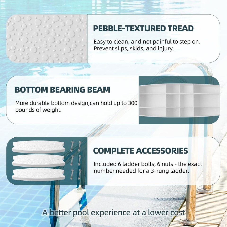 3-Pack White 18 Universal Pool Ladder Steps Replacement Heavy-Duty ...