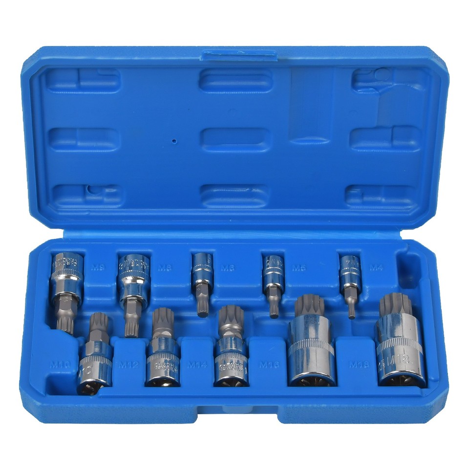 10pcs Multi Spline Bit 1/2"Socket Set 12 point triple square M4 to M18 ...