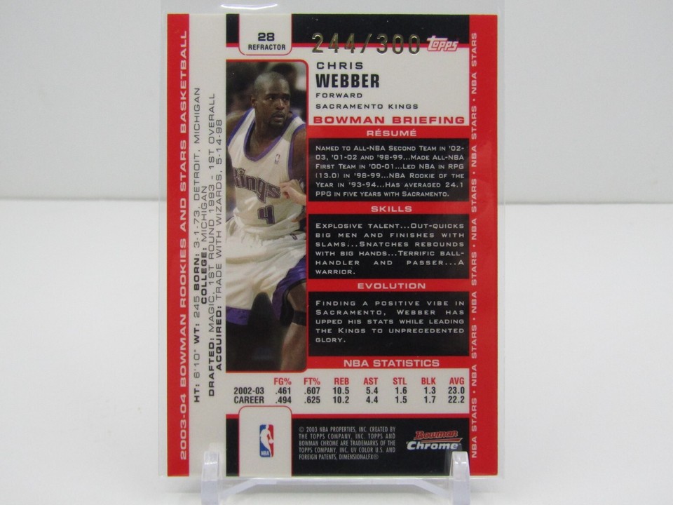 CHRIS WEBBER 2003 BOWMAN CHROME REFRACTOR #244/300- KINGS!! | eBay