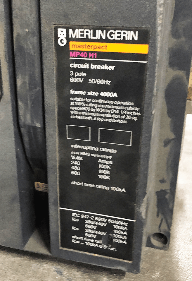 Merlin Gerin MP40H1 4000A Masterpact Circuit Breaker 4000 Amp Trip | eBay
