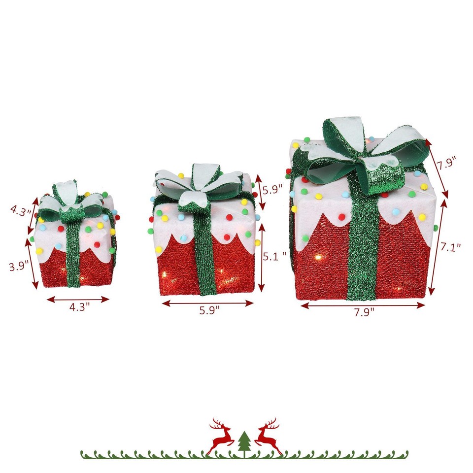 3pcs Christmas Lighted Gift Boxes Decorations Holiday Party Home Yard ...