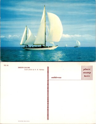Smooth Sailing White Sloop and Crew on Open Water Postcard | eBay