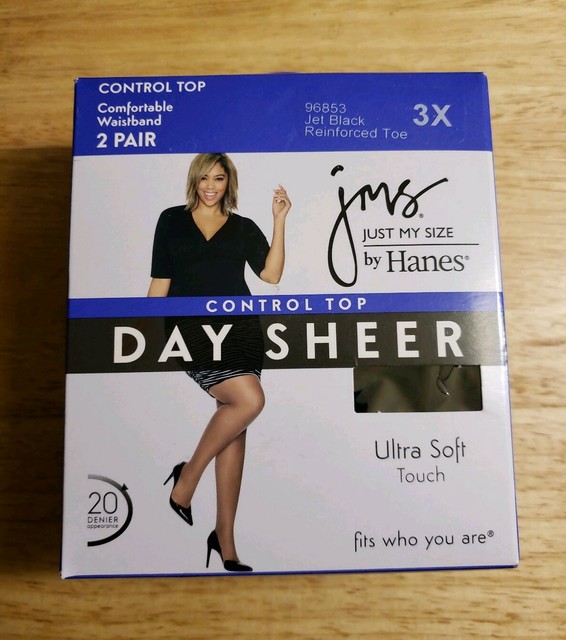 JMS Just My Size by Hanes Pantyhose Control Top 3x Jet Black 2 Pair Day ...