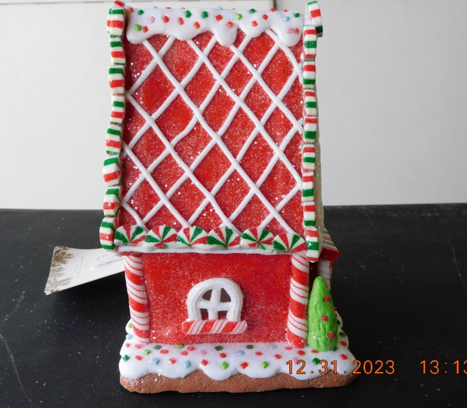 NWT Trimsetter Gingerbread House Light Up LED Small Red House 7.1" Tall ...