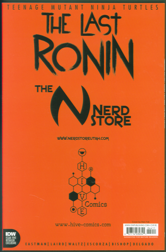 TMNT THE LAST RONIN #5 KEVIN EASTMAN IDW NERD STORE ORANGE SHREDDER VAR ...