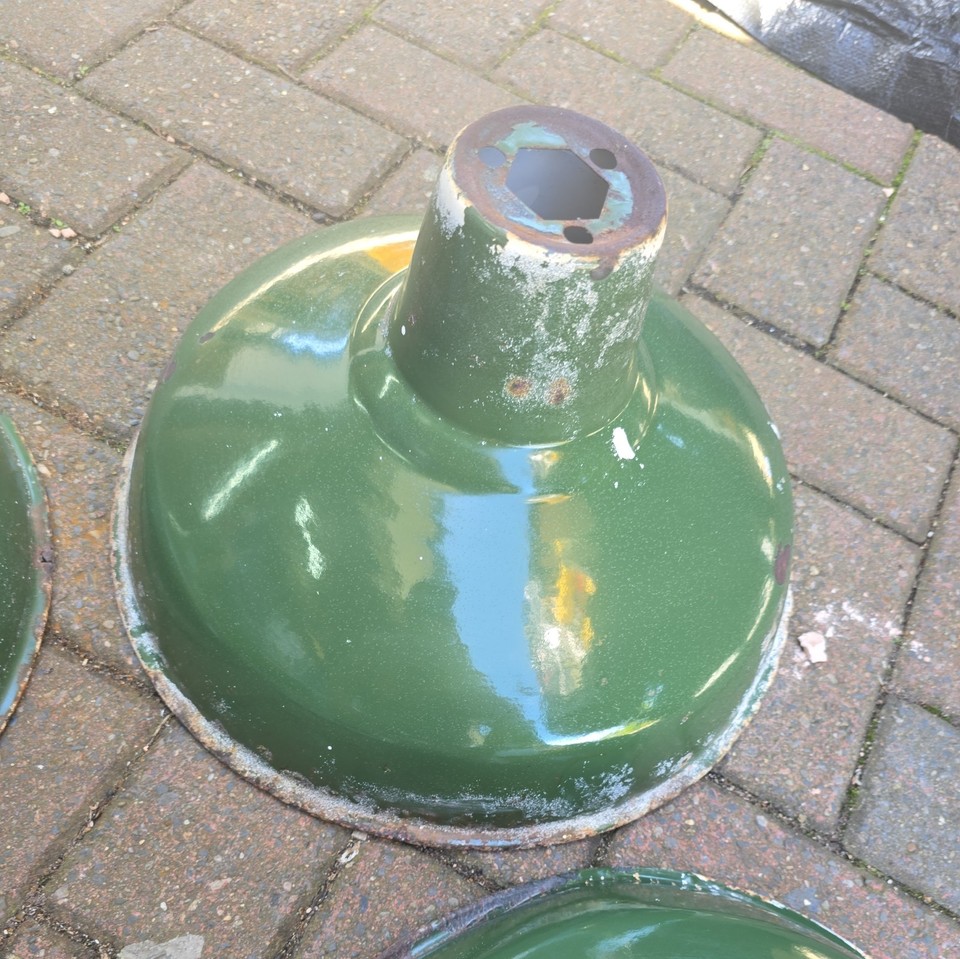 Antique Green Porcelain Enamel Lamp Shade Industrial Barn Light | eBay UK