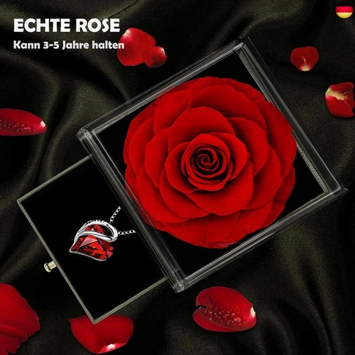 Ewige Rose mit Kette Damen Silber 925,Infinity Rose mit Rubin ...
