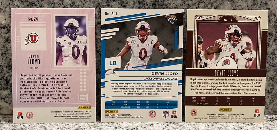 2022 Panini Pink Parallel Status Devin Lloyd Legacy Prestige Utah ...