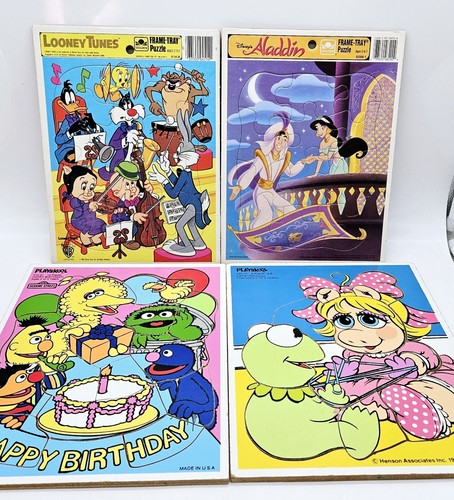 Vintage Children's Puzzle Lot of 4 Muppet Babies Aladdin Sesame St Bugs ...