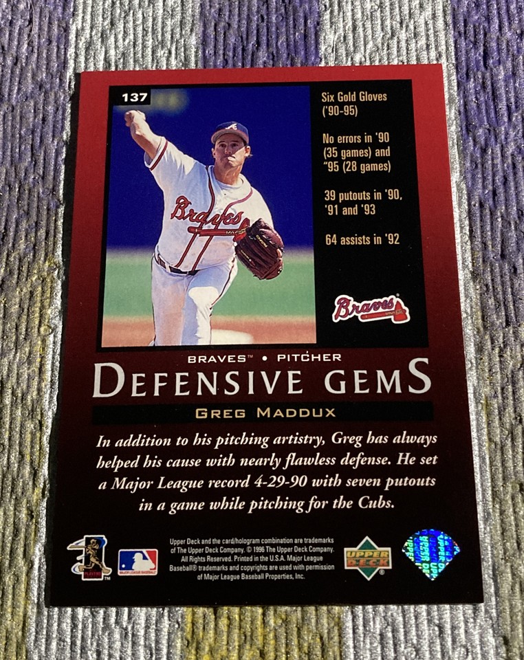 1996 Upper Deck Defensive Gems #137 Greg Maddux Atlanta Braves Baseball ...