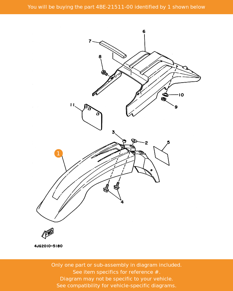 YAMAHA Fender, Front, 4BE-21511-00 OEM XT225 DT175 | eBay