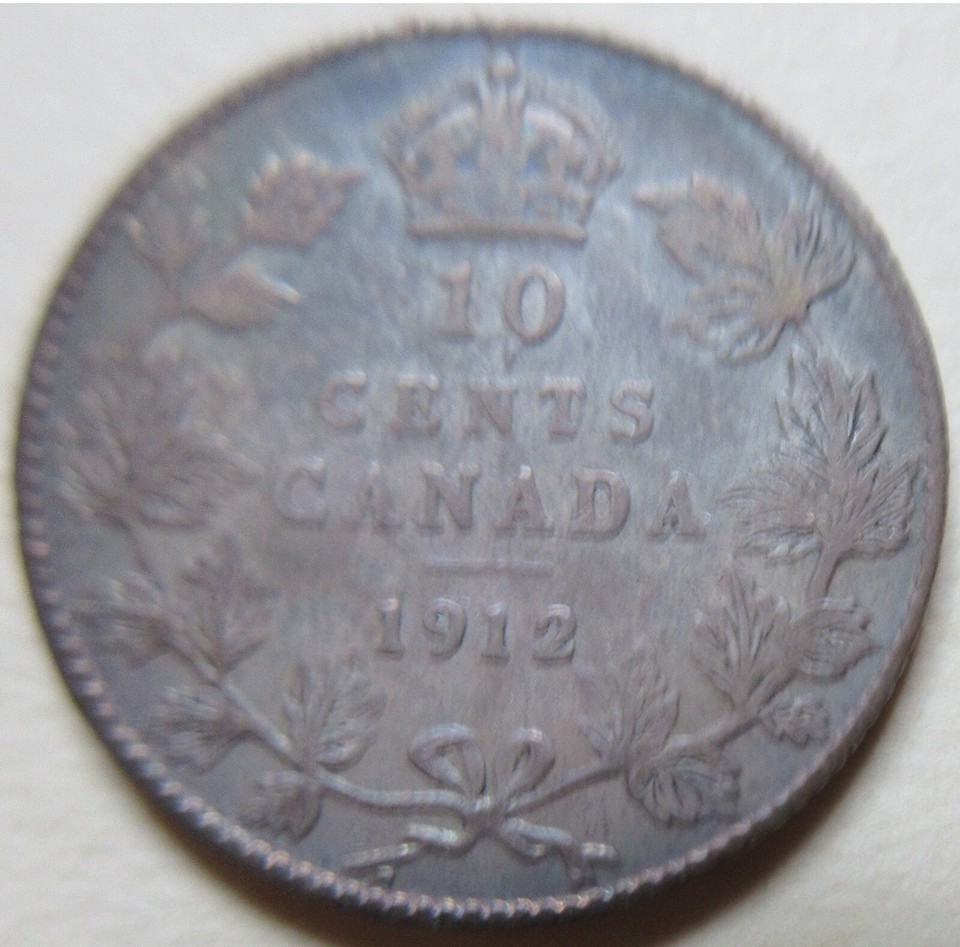 1912 Canada Silver Ten Cents Coin. BETTER GRADE Dime 10 cents 10c RP1-5 ...