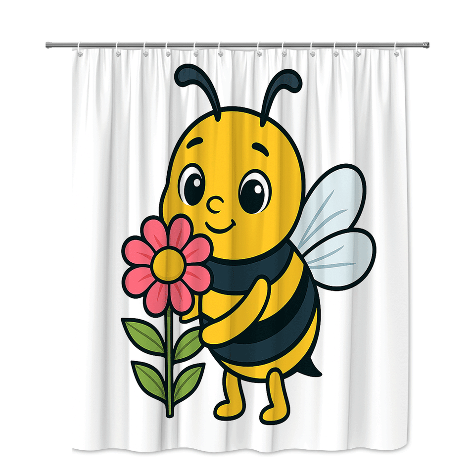 Cute Bee Holding Flower Shower Curtain Cartoon Print | eBay