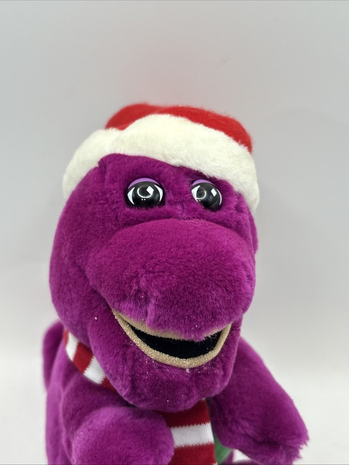 VINTAGE Barney The Purple Dinosaur Rare 7” Christmas Plush Santa Hat ...