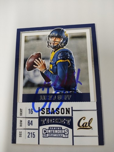 Jared Goff Signed Autographed 2017 Panini Contenders Rookie Card Lions ...