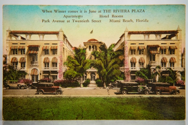 1920's Miami Florida Hand Colored Postcard, The Riviera Plaza Miami ...