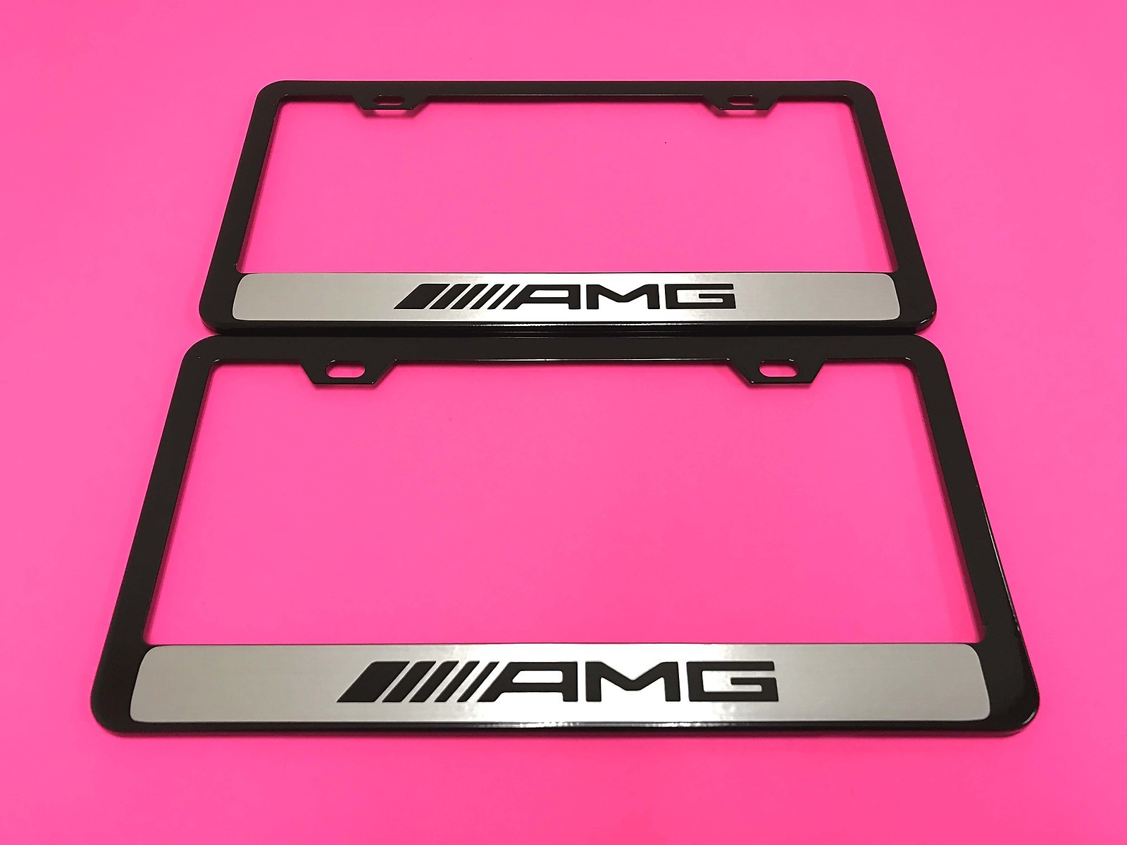 2x AMG Halo - BLACK Powder Coated Metal License Plate Frame w/Screw ...