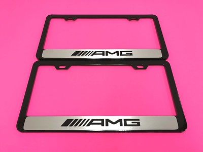 2x AMG Halo - BLACK Powder Coated Metal License Plate Frame w/Screw ...