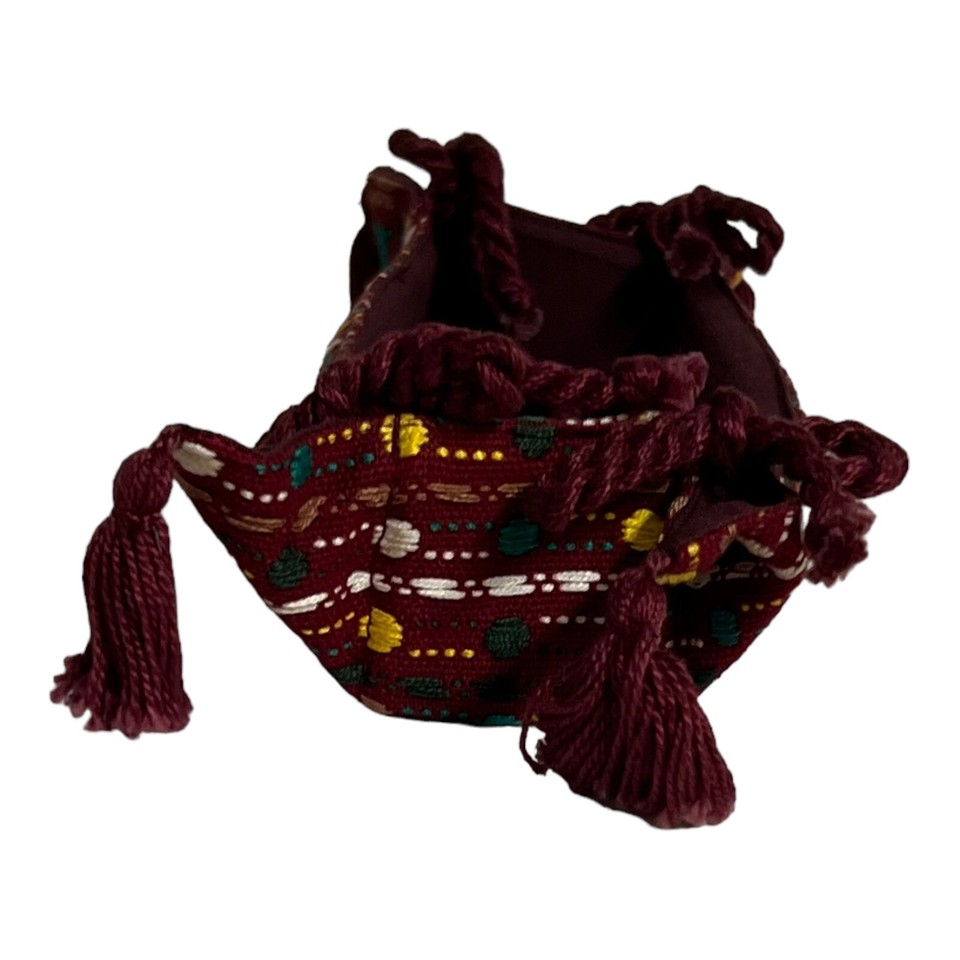 Vintage Embroidered Guatemalan Cloth Catch All Basket Tassels Trinket ...