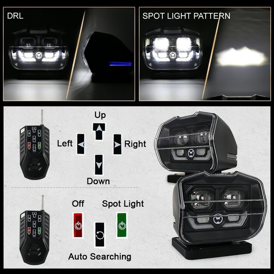 Black LED Remote Control Marine Boat car Truck Searchlight Wireless ...