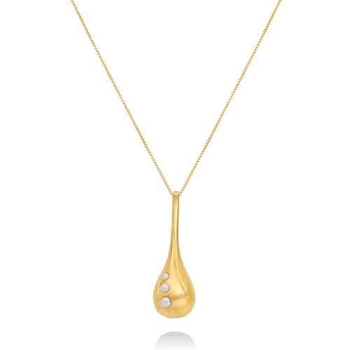 Drop Shape Pendant Necklace with Pearl 24k Gold Plated Matte Finish ...