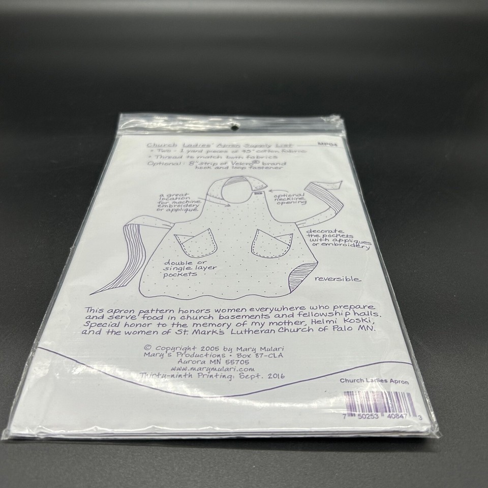 Mary Mulari Designs Church Ladies Apron Pattern Quick Easy One Size ...