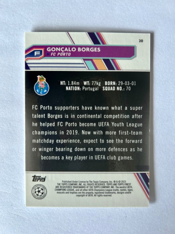 2022-23 Topps Finest Goncalo Borges Gold Refractor Rookie SP #15/50 ...