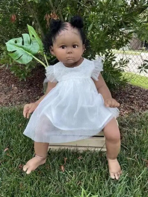 28" Reborn Baby Doll Toddler African w/ Up Torso Hand-Rooted Hair Dark ...