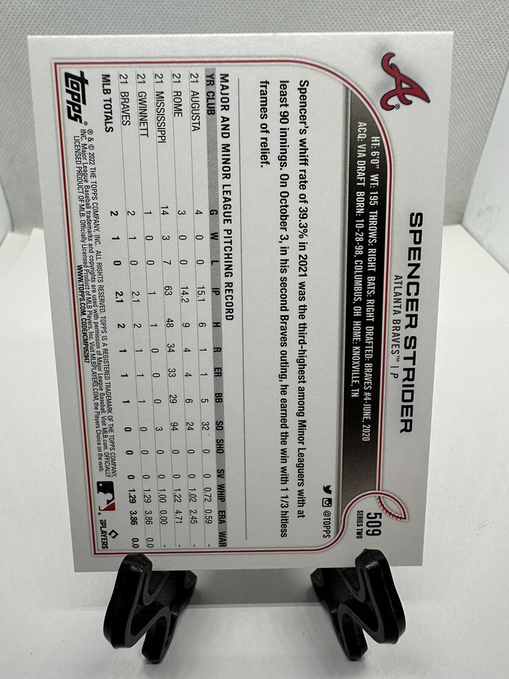 2022 Topps Series 2 - #509 Spencer Strider (RC) Atlanta Braves B1-8 | eBay