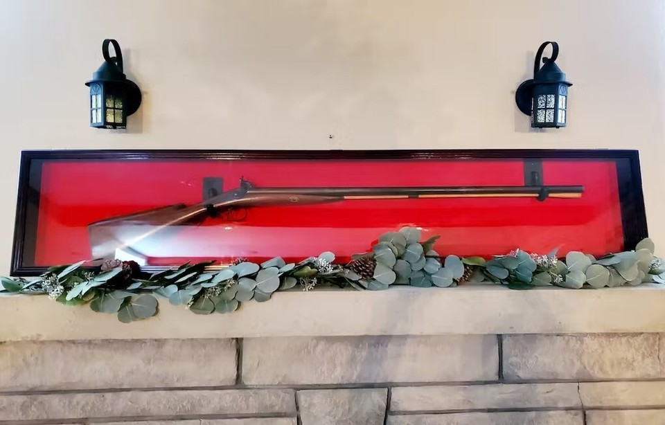 Gun Display Case Rifle 65" Long All Black Wood Shotgun Rack Shadow Box ...