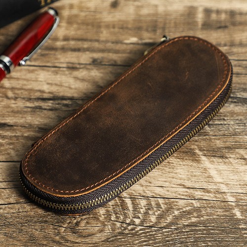 NEW Luxury Leather 2 Slots Fountain Pen Case Zipper Pencil Storage Box ...