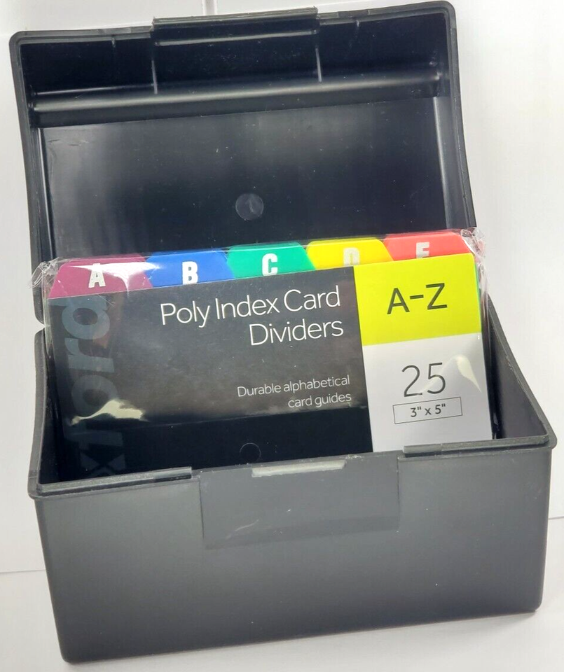 Oxford Index Card Box BLACK + Poly Index Card Dividers (01351 & 73153 ...