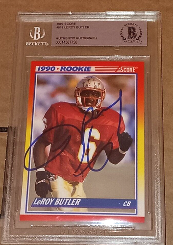 LEROY BUTLER GREEN BAY PACKERS SIGNED 1990 SCORE ROOKIE CARD BAS ...