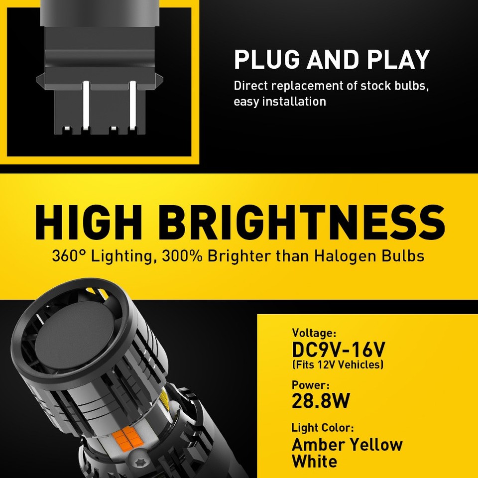 No Hyper Flash 3157 3757AK Switchback LED Front Turn Signal Parking ...