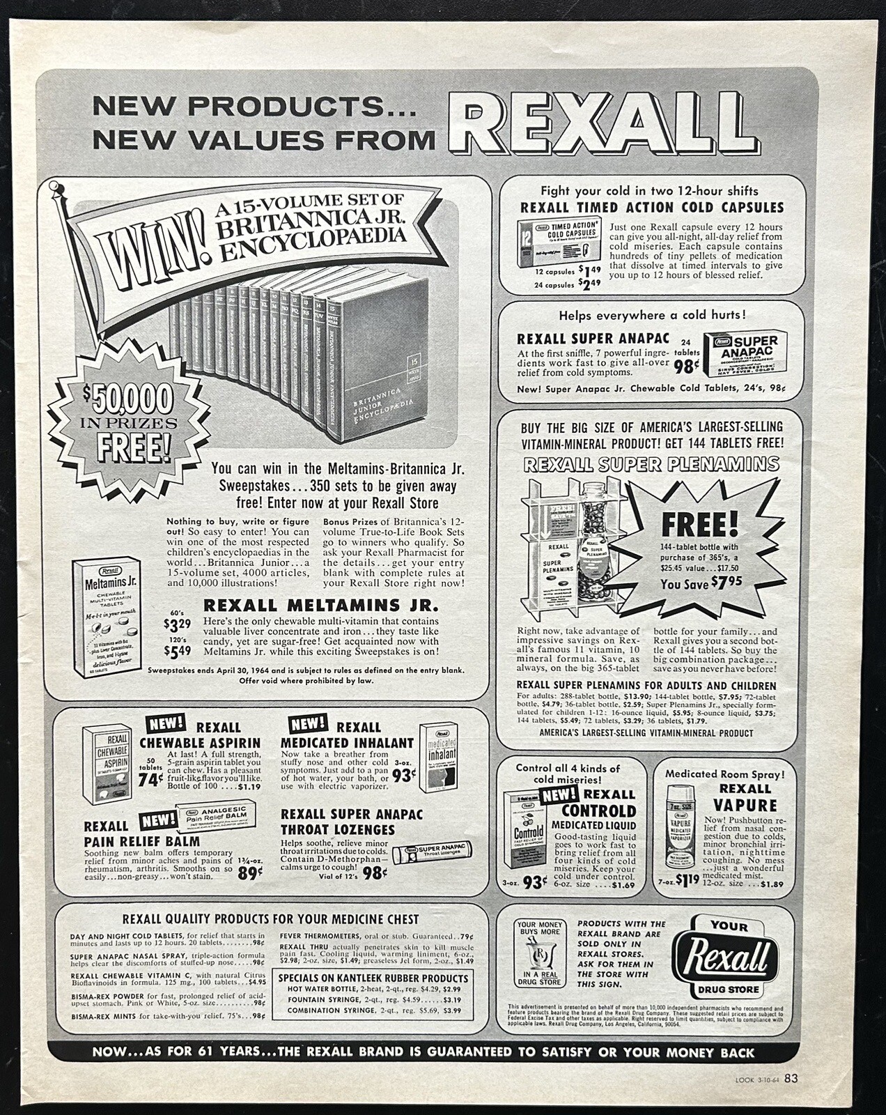 Vintage 1964 Rexall Drug Store Products Original LOOK Magazine Ad ...