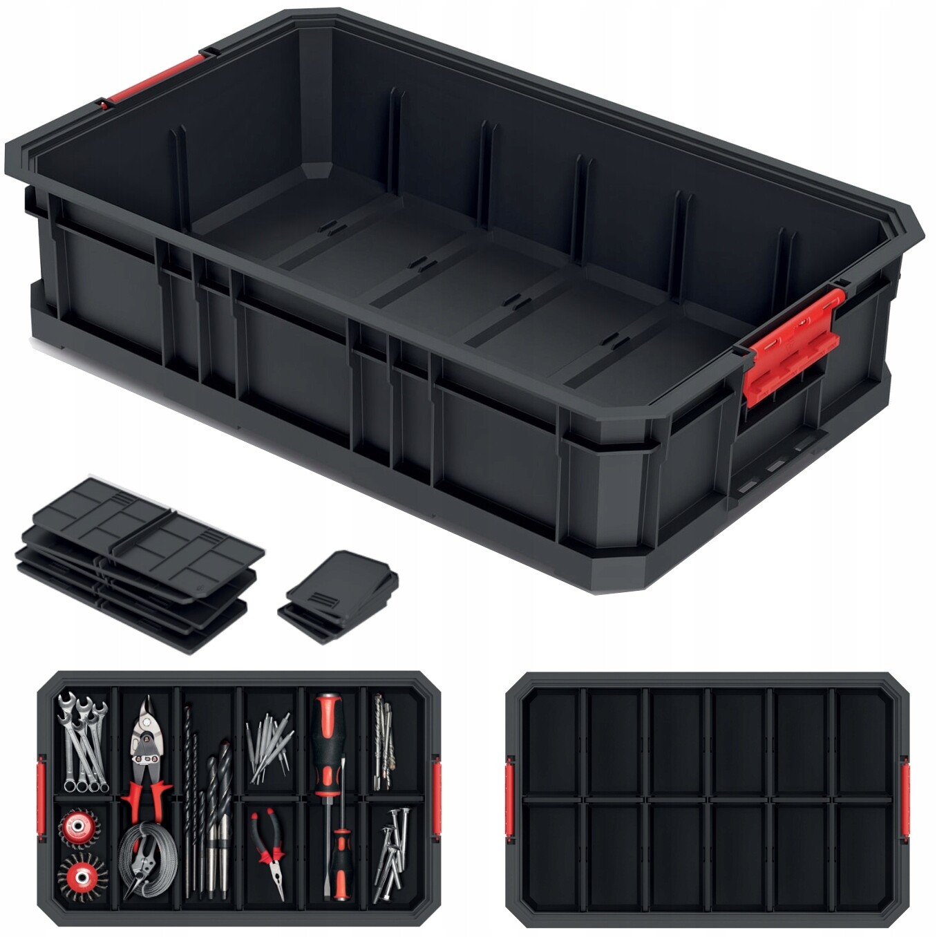 Storage Tool Box On Wheels Large Mobile Tray Compartment Stackable ...