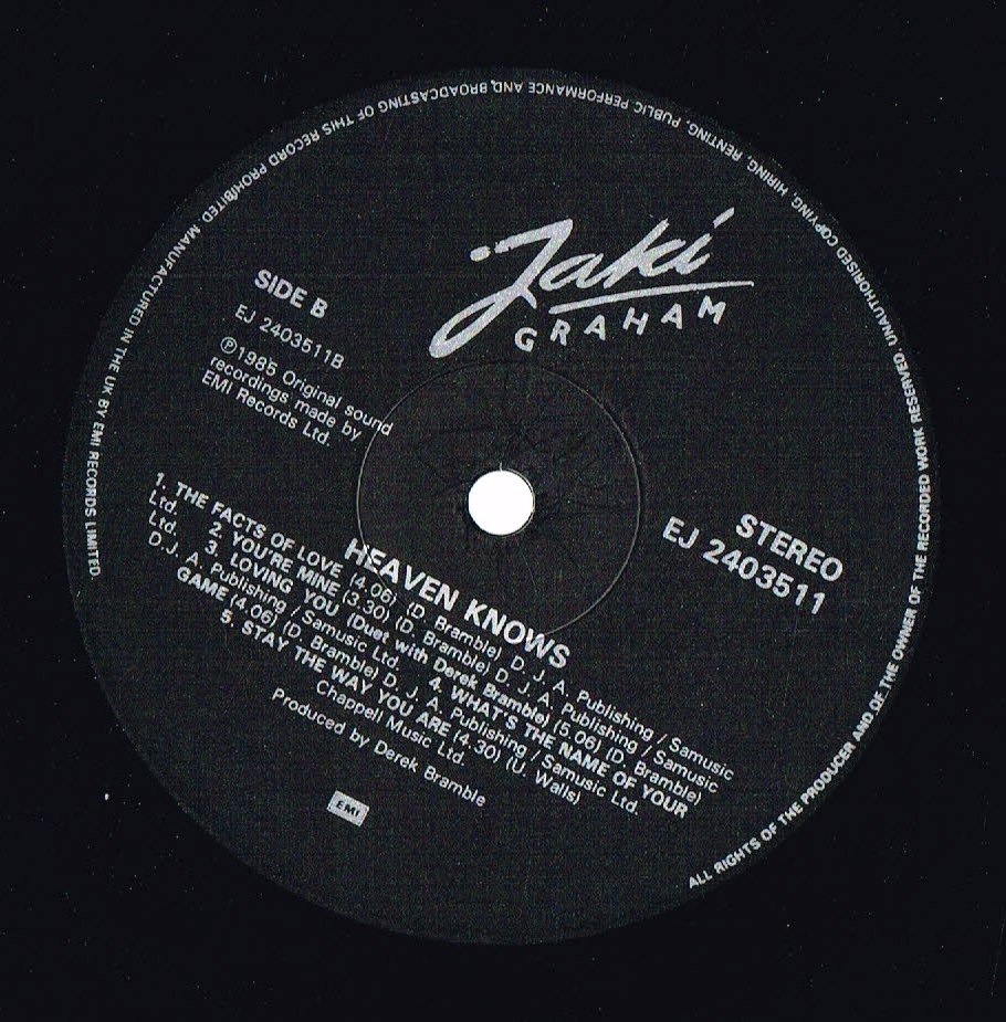 JAKI GRAHAM Heaven Knows 12" LP Derek Bramble EMI UK 1985 EJ 2403511 @A ...