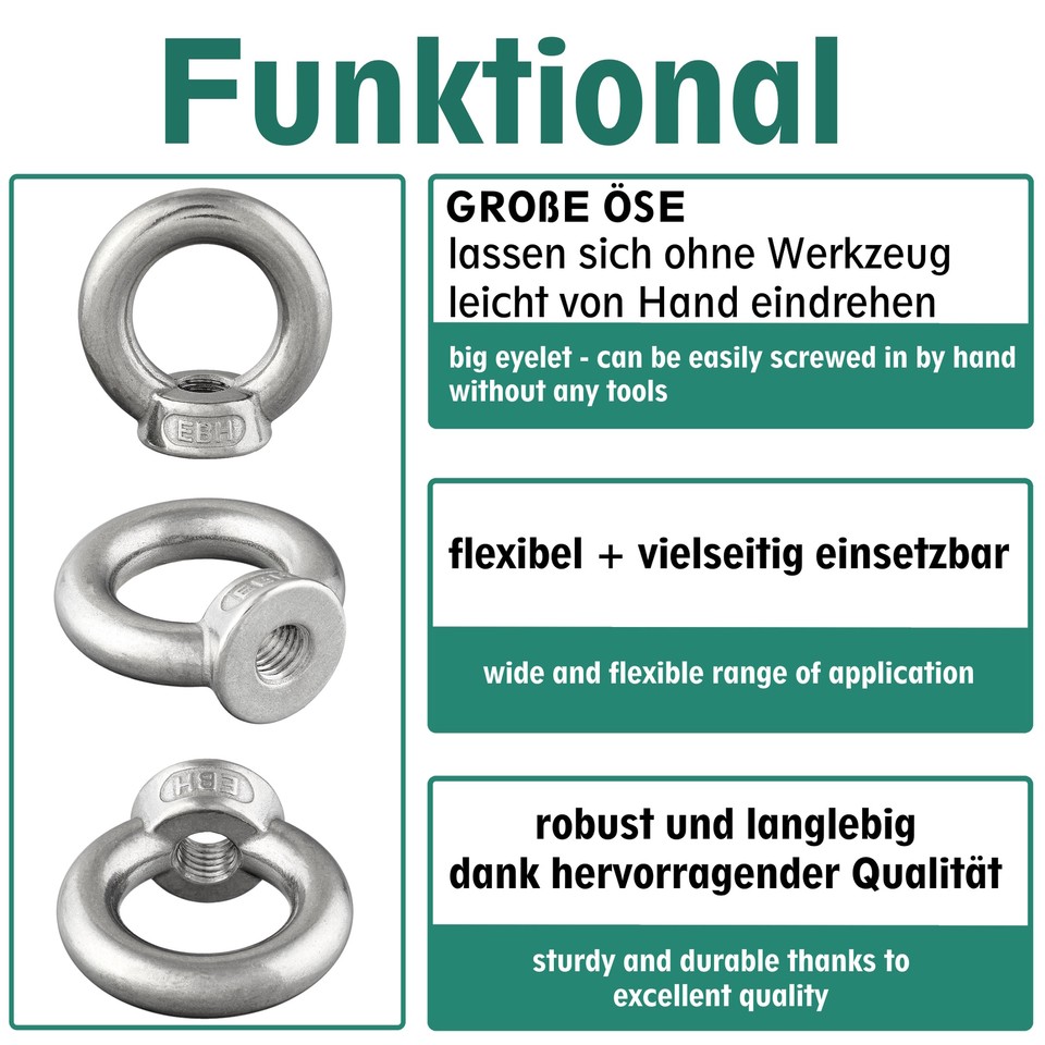 Ringmutter ähnl. DIN 582|gegossen + poliert|Edelstahl A2/V2A|Größe ...