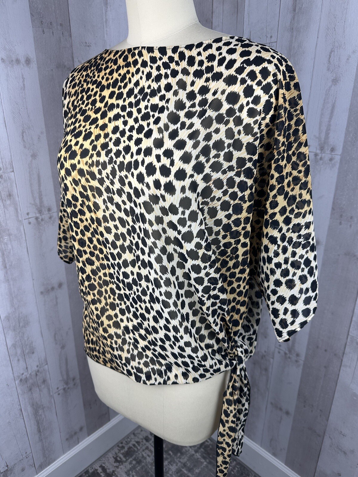 Vintage Retro 1980s Leopard Animal Print Blouse Sheer… - Gem