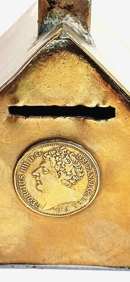 Rare Georgian Victorian Brass Money coin bank box House with George IV ...
